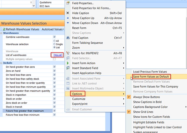 Saving Default Values for Define Lists in Forms
