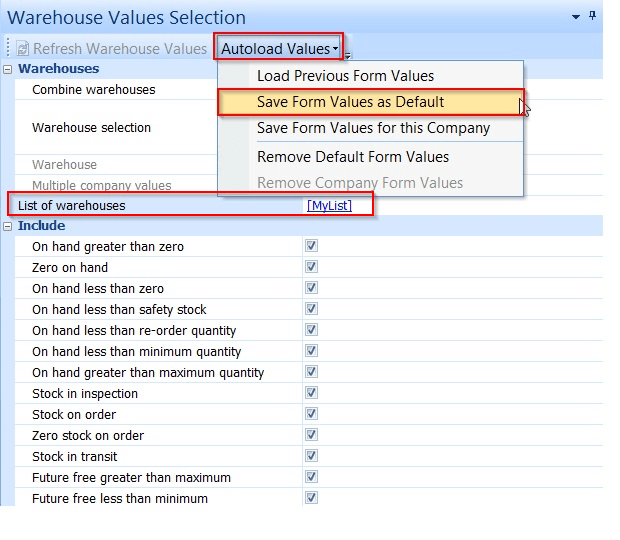 Saving Default Values for Define Lists in Forms